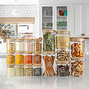 Urban Green Glass Spice Jars with Bamboo Lids - Set of 12 with Labels and Airtight Lids - For Herbs, Spices, and Dry Food Storage