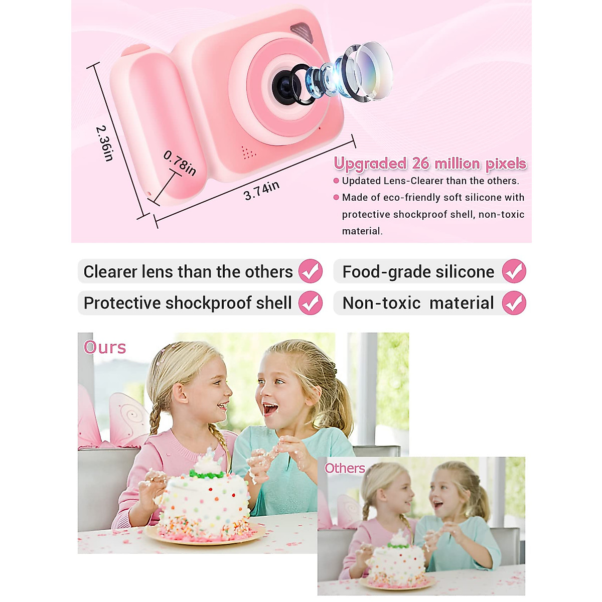 omzer Kids Camera 1080P Selfie Mini Camera, HD Digital Video Camera for Toddlers, Video Recorder Toys for Kids, Christmas Birthday Gifts for Age 3 4 5 6 7 8 9 10 Year Old Girls Boys with 32G SD Card