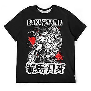 Baki The Grappler Men's Novelty Casual T-Shirt Cartoon Fashion Short Sleeve Crewneck Athletic Tee Unisex Funny Tops L