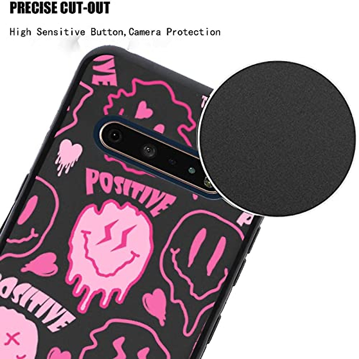 zeleiw autheco Compatible with LG V60 ThinQ 5G Case, Pink Dripping Smiles Love Heart Positive Radiate Face Graphic Design for LG Case Girls Women,Soft Silicone Trendy Cool Case for LG V60 ThinQ 5G