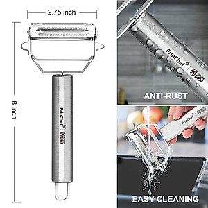 PrinChef Vegetable Peeler, 3 in 1 Versatile Y Potato Peeler for Kitchen| Ultra Sharp Julienne Peeler with Anti-Slip Handle | Stainless Steel No-Rust Veggie Peeler, Heavy Duty