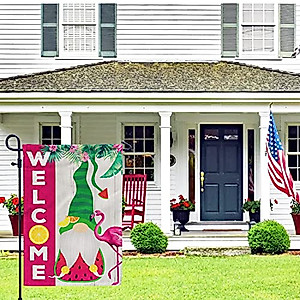 Summer Welcome Gnome Garden Flag 12x18Inch Tropical Double Sided for Yard Outside Decoration