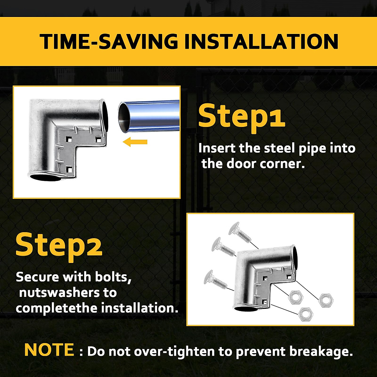 4 Pcs Chain Link Fence Gate Corner, 1-3/8" x 1-3/8" Aluminum Gate Corner Elbow with 12 Screws, Rust-Proof Chain Link Fence Fittings, 90° Gate Elbow Replacement for Outdoor Fence