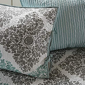 Madison Park Daybed Cover Set - Double Sided Quilting Casual Design, All Season Bedding with Bedskirt, Matching Shams, Decorative Pillow, 75"x39", Diamond Aqua 6 Piece