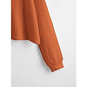 SOLY HUX Women's Plus Size Long Sleeve Crop Tops V Neck Pullover Drop Shoulder T Shirts Waffle Knit Tees Pure Orange 4XL