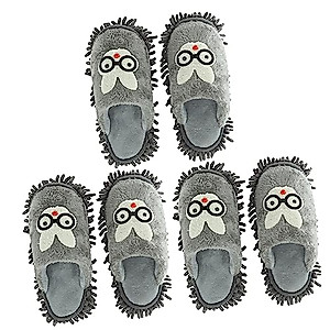 ULTECHNOVO 3 Pairs Mop Slippers Microfiber Mop Sock Slippers Floor Cleaner Mop Floor Mop Slippers Plush Mop Slippers Mops for Floor Cleaning Chenille Grey Cartoon Mopping Slipper Washable Rag