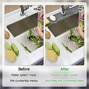 ODRAGO Silicone Kitchen Sink Splash Guard - 24.01 Inch Faucet Mat for kitchen Sink Water - Longer Faucet Handle Drip Catcher Tray-Sink Guard for Kitchen Sink (Grey)