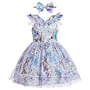Baby Toddler Girl Summer Dress,Little Girls Boho Tutu Dress A-line Birthday Christmas Party Princess Dress Sleeveless Backless Ruffle Swing Daddy&Daughter Dance Dresses Blue-Tulle 6-12 Months