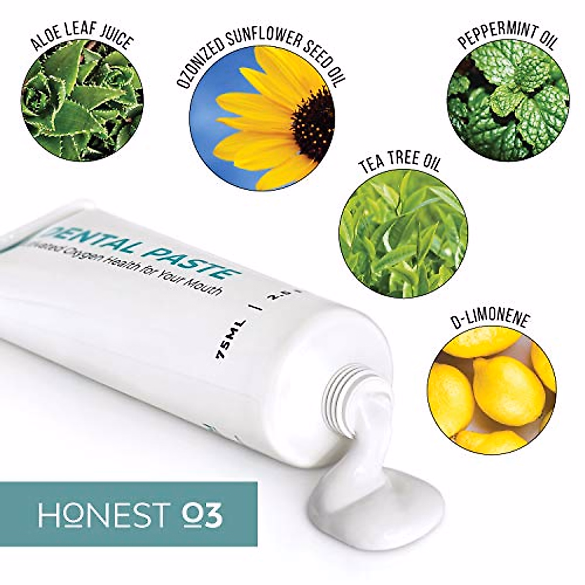 Honest O3 Dental Paste | Ozone Oil Infused Toothpaste | Flouride-Free for Promoting Healthy Mouth, Teeth and Gums | Ozonated Oral Care | 2.5 Ounces