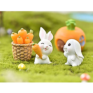 HoneyToys Resin Mini Rabbits Mini Carrot with Basket, Miniature Figurines, Fairy Garden Accessories, Fairy Garden Supplies, Fairy Garden Animals for Fairy Garden, Plant Pots, Bonsai Craft Decor