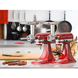 Metal Food Grinder Attachments for KitchenAid Stand Mixers, Meat Grinder, Sausage Stuffer, Meat Grinder for Kitchenaid Mixer, Includes 4 Grinding Plates, 3 Sausage Stuffer Tubes, 3 Grinding Blades