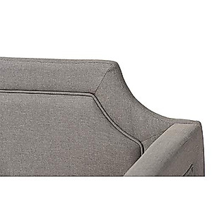 Baxton Studio Parkson Modern and Contemporary Grey Fabric Curved Notched Corners Sofa Twin Daybed with Roll-Out Trundle Guest Bed