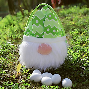 JOYIN 2 Pcs Plush Gnome Easter Basket 12.8" x 8.3", Furry Bunny Ears Gnome Basket for Spring Easter Party Favors, Egg Hunting, Decorations, Gifts for Kids