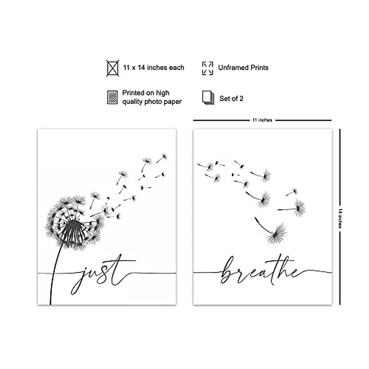 Just Breathe Poster Set 11x14 - Positive Quotes Wall Decor - Encouragement Gifts for Women - Inspirational Quotes Wall Art & Decor - Uplifting Gift for Women - Bedroom Wall Art - Living room Wall Art