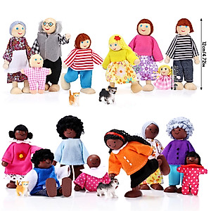 Skylety 20 Pcs Wooden Dollhouse Family Set of 16 Mini People Figures and 4 Pets, Wooden Dollhouse Dolls Family Cosplay Figures Accessories for Pretend Toy(Cute Style)