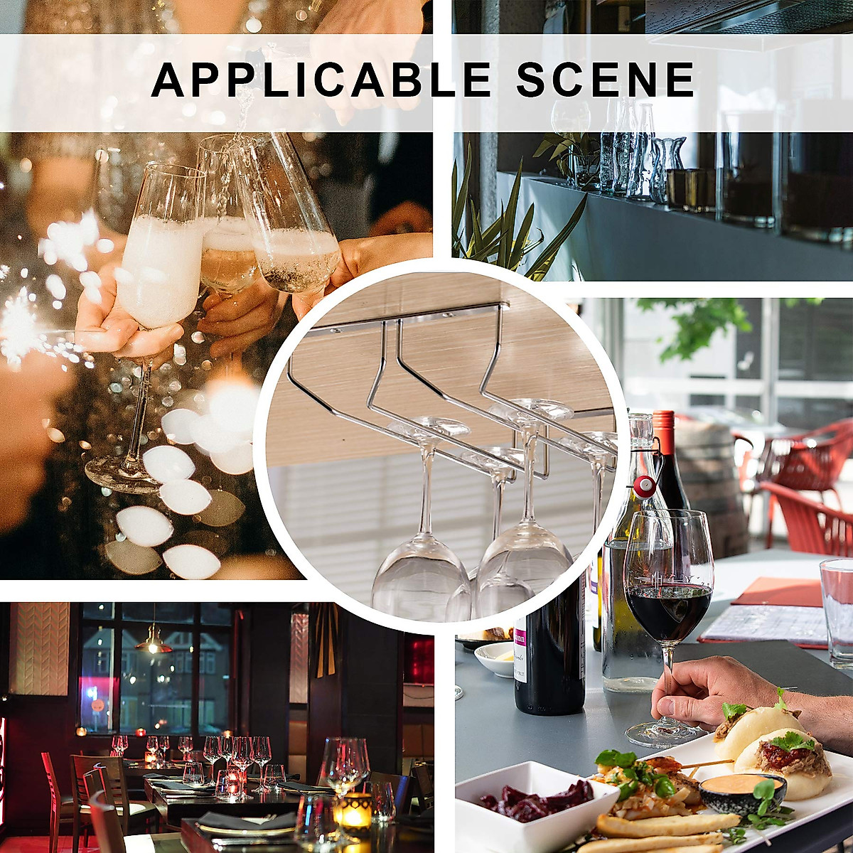 Newthinking Wine Glass Rack Under Cabinet, Stainless Steel Stemware Rack Hanging Stemware Holder for Cabinet Kitchen Bar (Double Row)