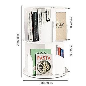 Rotating Bookshelf | Spinning Bookshelf | Small Bookshelf | 2 Tier Round Bookshelf | Plastic Bookshelf For Office Living or Kids Room | Revolving Bookcase | 360 Rotating Bookcase | White Bookshelf