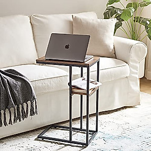 Somdot Side Table, Sofa End Table with Storage Shelf, C Shaped TV Tray Table, Serving Snack Table for Couch Bed, Easy Assembly - Rustic Brown/Black