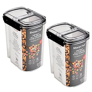 SharpChef 4PC Airtight Food Storage Container with with Dispenser, Easy locking lids, Date Indicator, Leakproof, Kitchen Pantry Organization and Storage, Cereal, Flour & Sugar, Rice, BPA-Free(2,1.55L)
