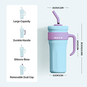 40 oz Tumbler with Handle, Stainless Steel Double Wall Vacuum Bottle Travel Mug, 100% Leakproof Insulated Tumbler with Straw and Lid, Reusable Coffee Cup for Gift (Blue)