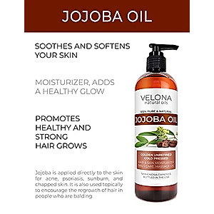 Jojoba Oil - 16 oz (With Pump) | 100% Pure and Natural | Golden, Unrefined, Cold Pressed, Hexane Free | Moisturizing Face, Hair, Body, Skin Care, Stretch Marks, Cuticles