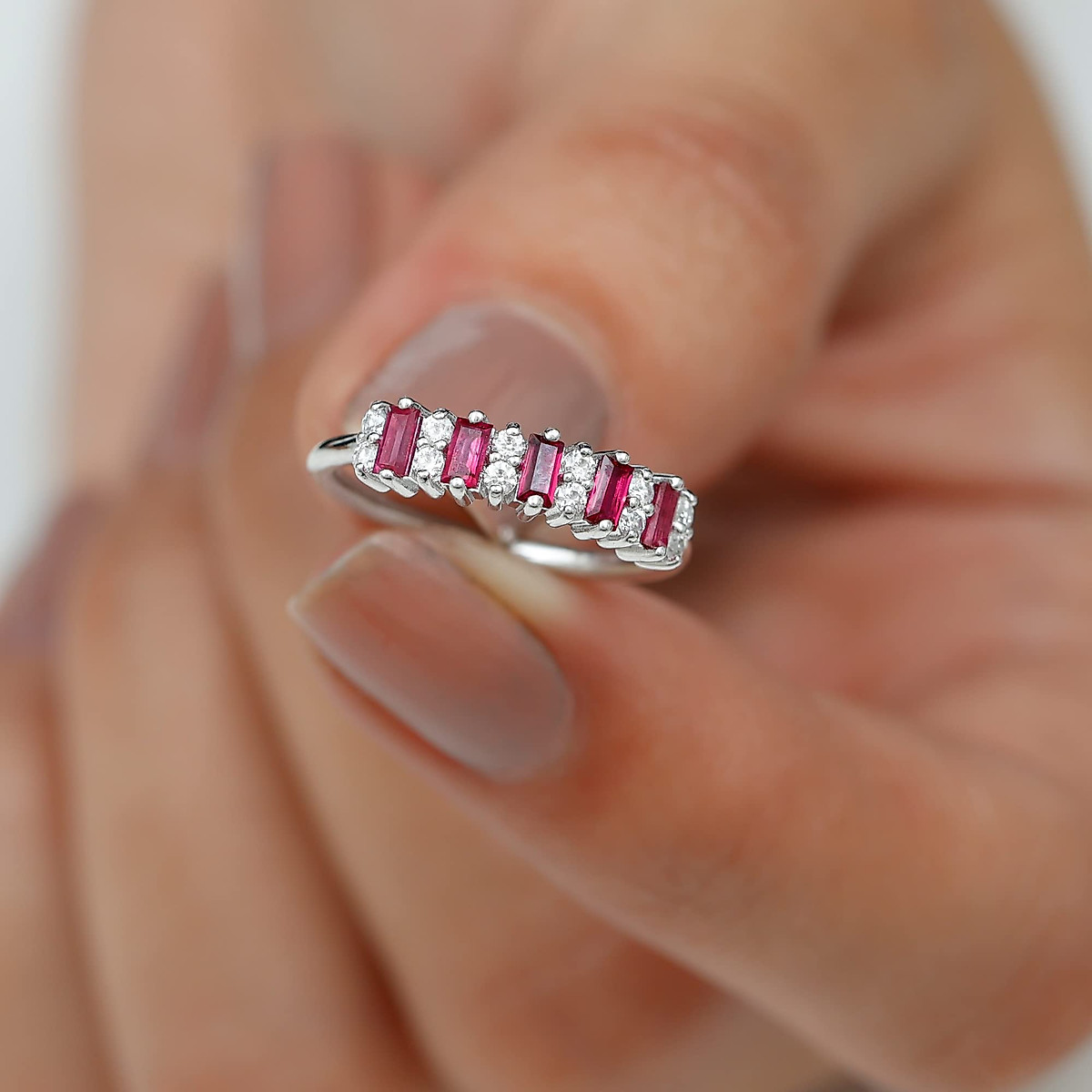 Rosec Jewels Certified Lab-Created Ruby and Diamond Cluster Ring for Women | 1.75 Cttw | AAAA Quality, 14K White Gold, Size:US 3.50