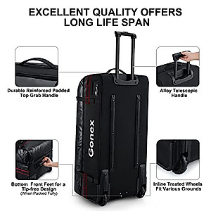 Gonex Rolling Duffle Bag with Wheels, 100L Water Repellent Large Wheeled Travel Duffel Luggage with Rollers 33 inch, Black