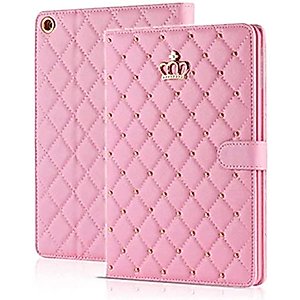 Topwin iPad Mini 6 Case (8.3-Inch,2021 Model), Crown Bling Diamond Cute PU Leather Smart Auto Sleep/Wake with Kickstand Shockproof for Apple iPad Mini 6th Gen 8.3 Inch (Pink)