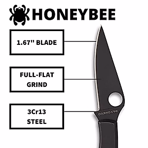 Spyderco Honeybee Black Non-Locking Knife with 1.67" 3CR Steel Blade and Durable Steel Handle - Plainedge - C137BKP