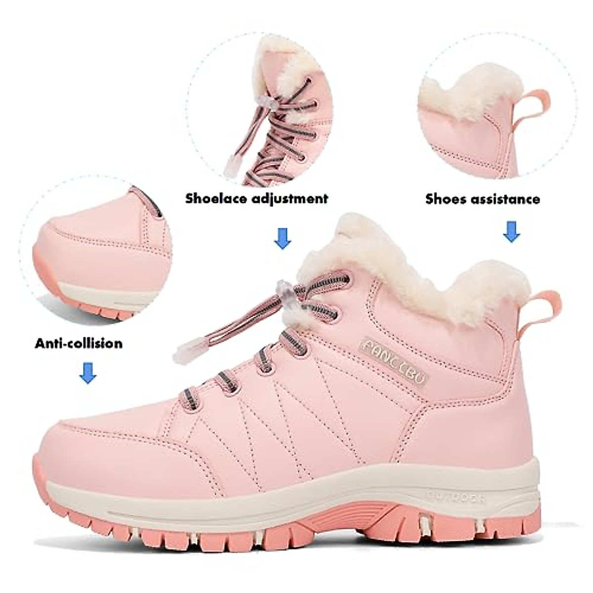 ZHNSHM Womens Winter Boots Casual Lightweight Waterproof Snow Boots Anti-Slip Fur Lined Trekking Backpacking Hiking Boots