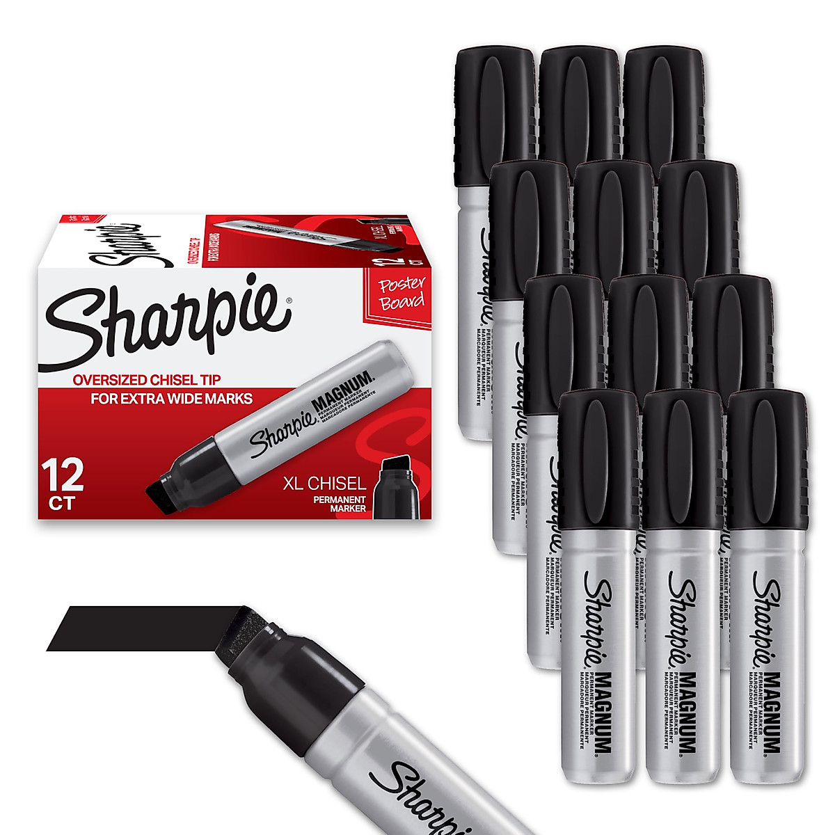 Sharpie Magnum Permanent Markers, Chisel Tip, Black, (Pack of 12)