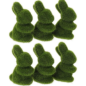 NUOBESTY 6 Pcs Easter Bunny Artificial Grass Turf Bunny Garden Statue Easter Party Ornament Easter Moss Bunny Statue Imitated Desk Decoration Flocking Rabbit Figurines Animal Glass Table