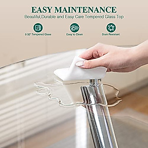 SICOTAS Round Dining Table Set for 4 - Glass Top Kitchen Table and Faux Leather Dining Chairs,Clear Circle Dining Room Table Set,Modern Breakfast Nook Table Set for Dining Room Kitchen Dinette, White