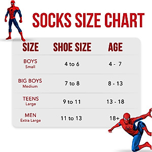 Marvel Spiderman Socks for Boys & Men, 6-Pack Socks for Men & Boys Socks, Men's Athletic Socks, Athletic Socks for Boys,
