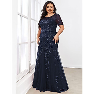 Ever-Pretty Women's Floor Length Mermaid Dress Prom Evening Dress Plus Size Dress Gowns for Women Navy Blue US18