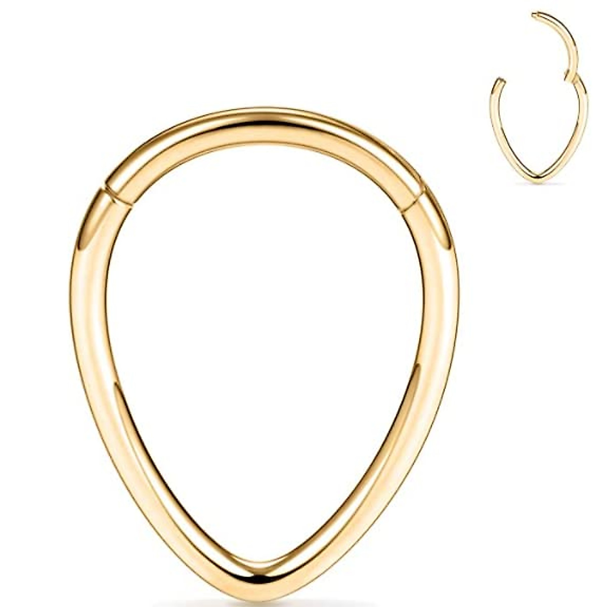 16G 5/16" GOLD STEEL CHEVRON TRIANGLE TEARDROP HINGED CLICKER NOSE SEPTUM HOOP Style 88888-314