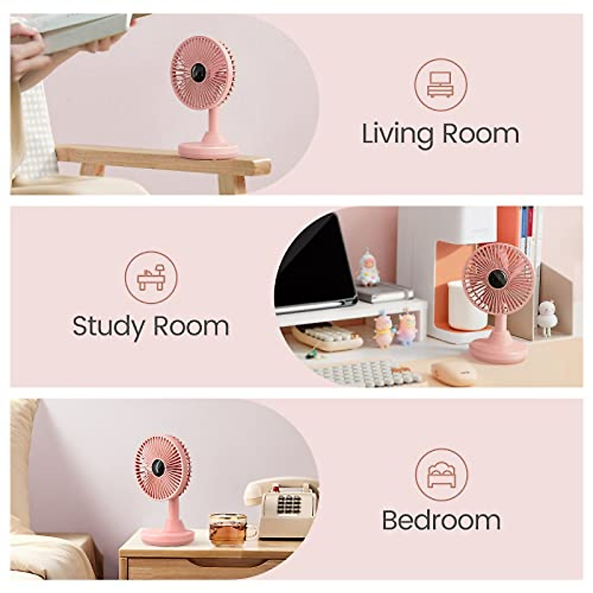 GiGimundo Desktop Fan,90° Rotatable Oscillating Desk Fan 3 Speeds Strong Airflow USB or Battery Powered Quiet Personal Fan for Home/offic /washroom