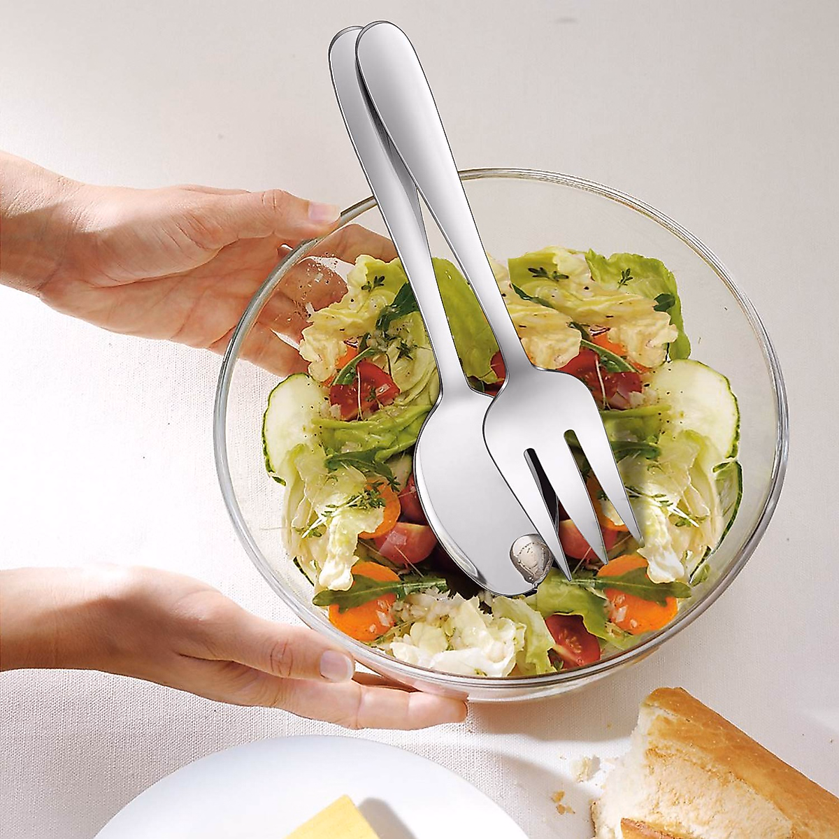 HaWare Heavy Duty 5-Piece Serving Utensils, Solid Stainless Steel Serving Spoon Fork, Premium FLatware Silverware, Mirror Polished and Dishwasher Safe