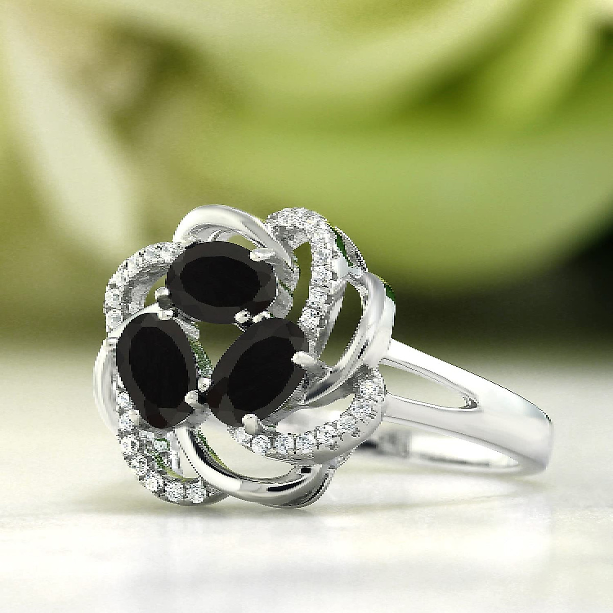 Gem Stone King 925 Sterling Silver Black Onyx Ring For Women (1.54 Cttw, Oval 6X4MM, Gemstone December Birthstone, Available In Size 5, 6, 7, 8, 9)