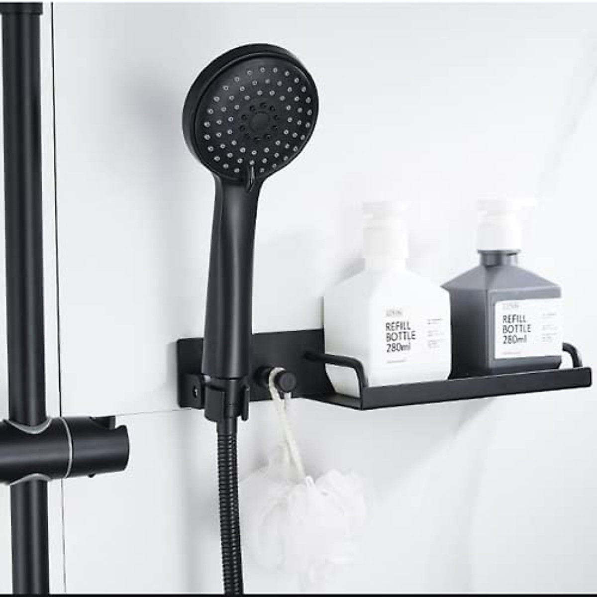 LUYU Three-in-one Adjustable Shower Arm Mount with shelf and hook Bidet Sprayer Arm Mount for Toilet, Handheld Sprayer Arm Mount Dual installation methods -adhesive and drilling