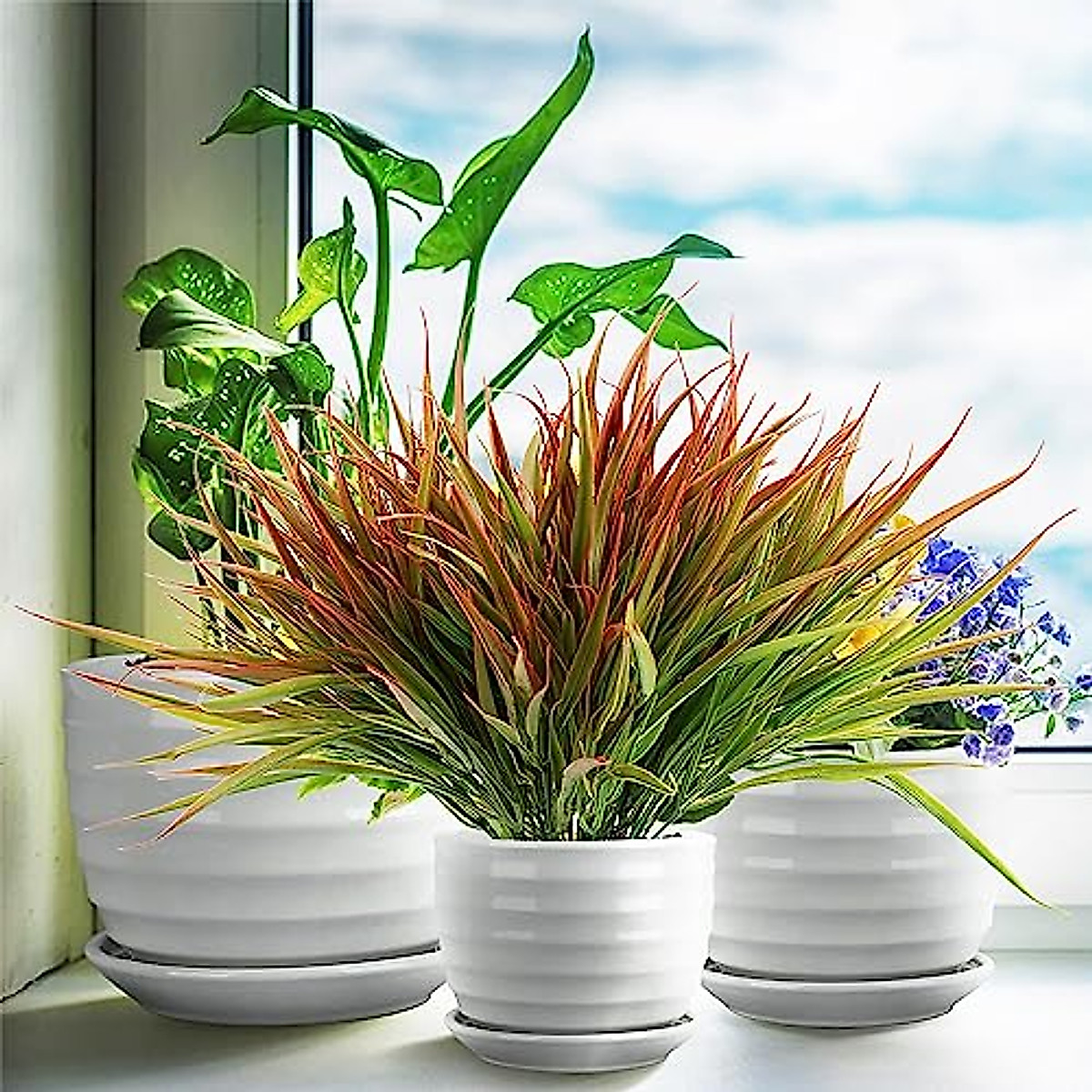 SzJias Fake Plants Outdoor Artificial Grass Plastic Plants UV Resistant Greenery (8 Pcs, Orange)