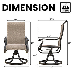 VONZOY Patio Swivel Chairs Set of 2, Outdoor Dining Chairs with High Back, All-Weather Swivel Rocker Chair for Lawn, Porch or Garden (Brown)