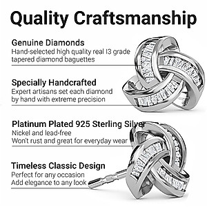Shop LC Knot Earrings - Real Diamond Love Knot Stud Earrings For Women - Platinum Plated 925 Sterling Silver Celtic Knot Studs with Genuine Diamonds Jewelry Birthday Gifts for Women