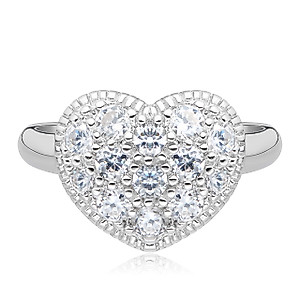 MORGAN & PAIGE .925 Sterling Silver Pavé-Set Cubic Zirconia Heart Ring - Size 7