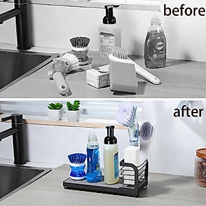 AIDILI Sink Caddy Organizer with Fast-Drying Diatomite Board, Rustproof Non-Slip Sponge&Brush Holder for Kitchen Sink, Essential for Kitchen Organization, Home Sink Accessories