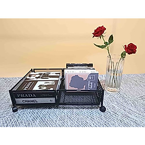 WenkeDigi Under-Bed Storage Organizer Foldable Metal Mesh Under-Bed Containers Bin With Rolling Wheels and Dust Proof Fabric Storage Bag, 2 Pack Black