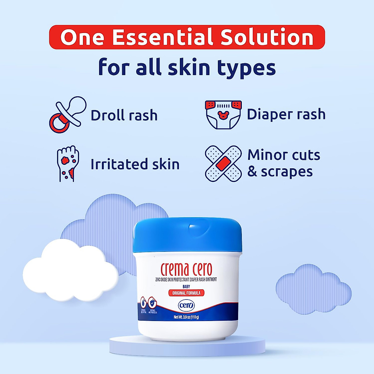 Crema Cero Diaper Rash Cream for Baby With Zinc Oxide – High-Strength Diaper Cream for Quick Relief and Protection – Hydrating and Soothing Baby Balm – 3.9oz