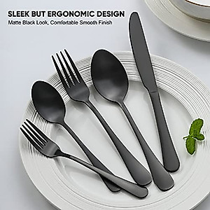 48-Piece Matte Black Silverware Set with Steak Knives for 8, Food-Grade Stainless Steel Flatware Set, Includes Spoons Forks Knives, Kitchen Cutlery For Home Office Restaurant Hotel