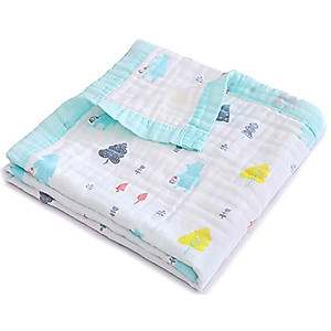 Jay & Ava Baby Muslin Blanket 42” x 42”, Soft Toddler Cotton Baby Blankets for Boy, 4 Layers Bed Muslin Throw for Baby Crib, Large Baby Receiving Blanket - (Green Bear Forest)