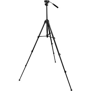 Magnus VT-350, Aluminum Video Tripod System with Fluid Head, Extends to 82”, Max Load 15 lb Mid-Level Spreader, Spiked Feet with Rubber Covers. Plus Quick Release plate, Carry Case with Shoulder Strap